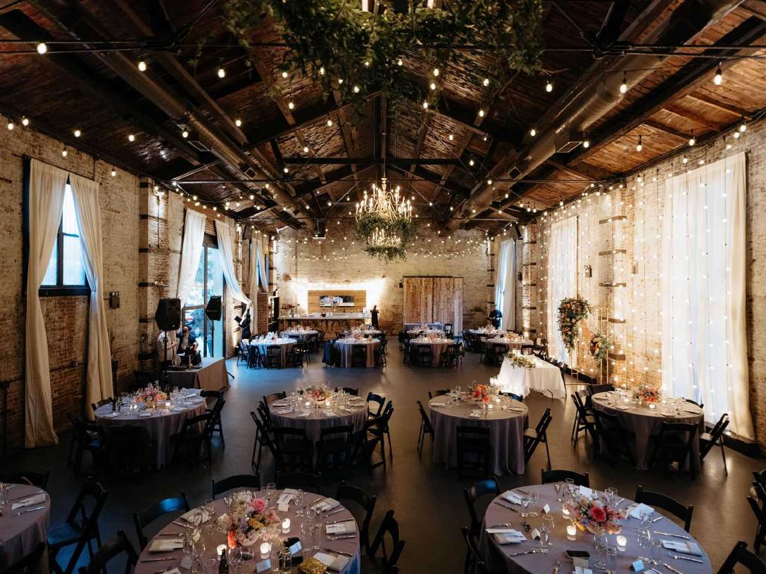 String Lights Zigzagging Wedding